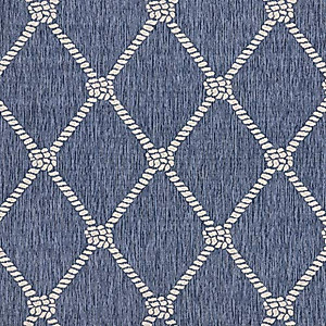 Lr Home Ox Bay Seamas Nautical Knot Indoor Outdoor Rug, Navy/White, 5'3" x 7'0"