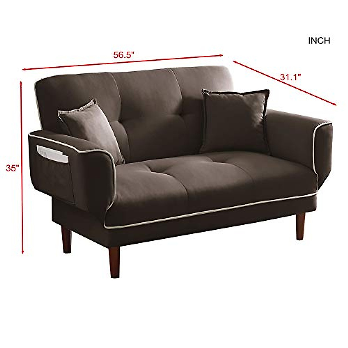 LTT Futon Sofa Bed, Futon Sofa, Folding Sofa Bed Multifunctional Dual Purpose Multifunctional Leisure Sofa Bed Brown Sofa Bed with 2 Pillows