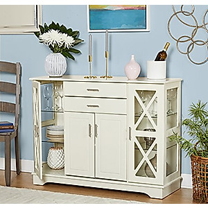 Target Marketing Systems Kendall Dining Buffet Cabinet with Storage, Modern 2-Drawer Kitchen Sideboard Doors, and 2 Adjustable Glass Shelves, 47.25" Inch, Antique White