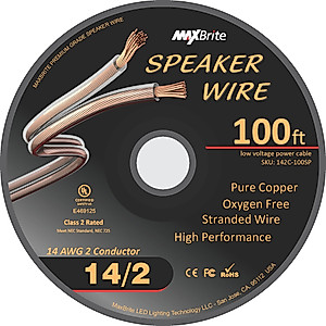 High Performance 14 Gauge Speaker Wire, Oxygen Free Pure Copper - UL Listed Class 2 (50 Feet Spool)