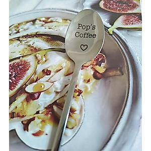 Pop Gifts Coffee Spoon from Grandkids Grandchildren Fun Pop's Coffee Spoons for Grandpa Papa Coffee Lover Gifts for Grandfather Granddaddy Christmas Gift Engraved Pop Spoon