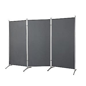 Maxhonor 3 Panels Room Divider 6 FT Tall Weave Material Room Divider, Double Hinged Folding Privacy Screens, Freestanding Room Dividers, Grey