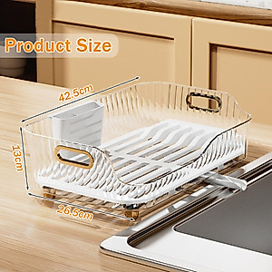 Dish Drying Rack with Drainboard, Kitchen Dish Drainer Rack in Sink, Dish Rack for Kitchen Counter Cabinet with Adjustable Swivel Spout, Removable Plastic Drainer Tray with Utensil Holder. (Clear)