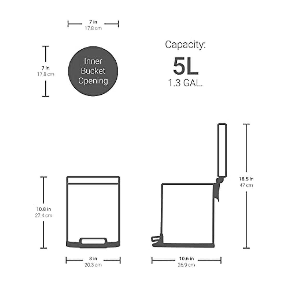 QUALIAZERO Set Heavy Duty Hands-Free Stainless Steel Kitchen/Bath Step Trash Can, Fingerprint-Resistant Soft Close Lid Trashcan, 8Gal & 1.3Gal, Round, Combo