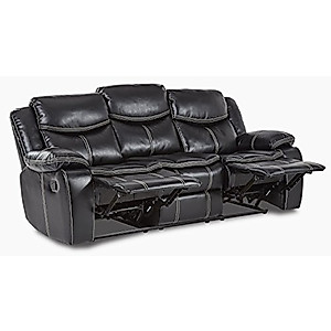 Homelegance 88" Manual Double Reclining Sofa, Black