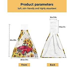 Vintage Truck 1pcs Hanging Kitchen Towel Hand Absorbent Towels Soft Durable Dish Towel for Bathroom Laundry Room Washcloth Tie Towel Quick Dry 18"x14", American Farmhouse Retro Car with Sunflower