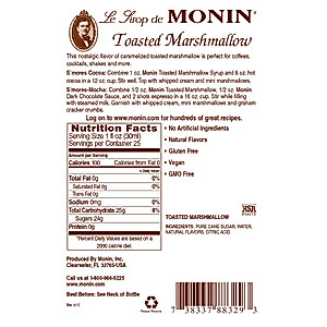 Monin - Toasted Marshmallow Syrup, Flavor of Campfire Treats, Natural Flavors, Great for Mochas, Shakes, Cocoas and Cocktails, Non-GMO, Gluten-Free (750 ml)