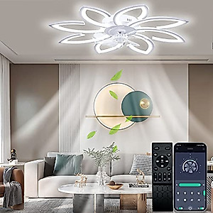 Pitosar 35.43" Modern Ceiling Fans with Lights with Remote APP Control, Adjustable Brightness LED Flush Mount Ceiling Lights for Living Room, Bedroom, White