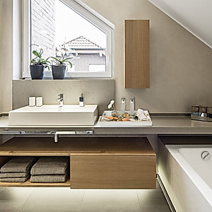 MAONAME Serving Tray with Handles, White Decorative Tray for Coffee Table, Modern Marbling Plastic Tray, Rectangular Vanity Tray and Serving Trays for Ottoman, Living Room, Kitchen, 15.8 X 10.2 Inch