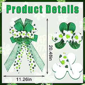 ALIBBON Large St. Patrick's Day Bows for Wreaths, St Patrick's Wreath Bows, Glitter Green Bows for Crafts, Irish St. Patrick's Decor, Green Shamrock Bows for Parades Party Supplies Decorations