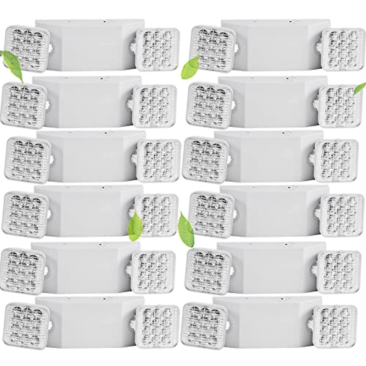 12 Pack LED Emergency Light Fixture, Commercial Emergency Lights with Battery Backup, Square Two Head Adjustable LED Emergency Light for Power Failure Business, Emergency Exit Light AC 110V-277V