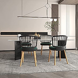 STARWAY Mid Century Modern Dining Chairs Set of 2, Retro Faux Velvet Accent Chair with Solid Wood Legs, Armless Side Chair Leisure Chair for Kitchen, Dining Room & Living Room (Green)