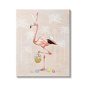 Stupell Industries Easter Flamingo Pink Bird Egg Hunt Basket Canvas Wall Art, 16 x 20, Beige