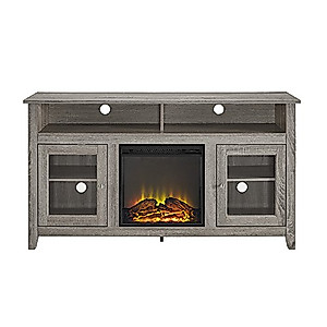 Walker Edison Glenwood Rustic Farmhouse Glass Door Highboy Fireplace TV Stand for TVs up to 65 Inches, 58 Inch, Driftwood