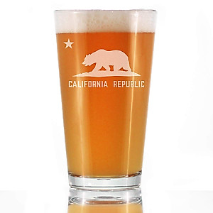 California Flag Pint Glass for Beer - State Themed Drinking Decor and Gifts for Californian Women & Men - 16 Oz Glasses