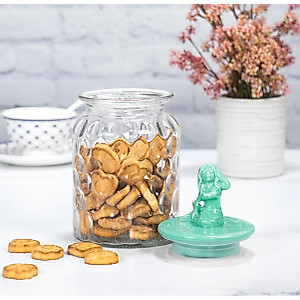 Red Co. 32.75 Oz Dimpled Glass Food Storage Jar with Mermaid Ceramic Airtight Lid, Clear/Teal Blue