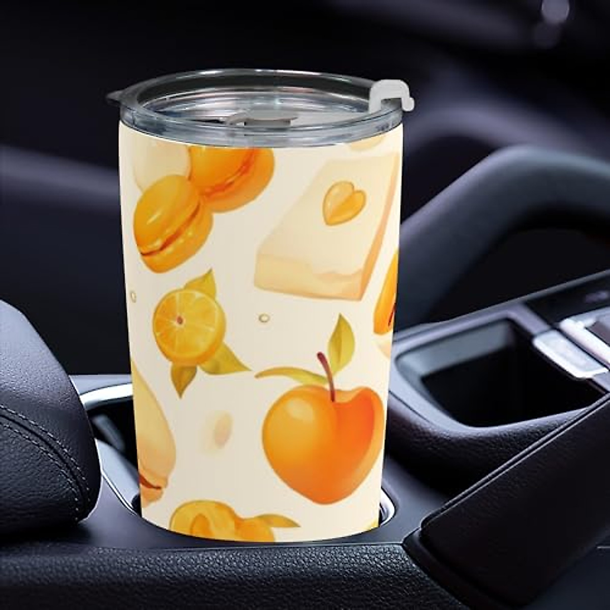 QWEUIOP 20oz Insulated Travel Coffee Mug Cake Peach Pattern Stainless Steel Tumbler with Lid Double Wall Vacuum Coffee Cup For Hot and Cold Drinks14136