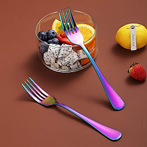Rainbow Dinner Forks Set of 4, Berglander Stainless Steel Titanium Mutil-Color Plating Fork Set, Colorful Forks And Spoons Silverware, Table Forks Set Sturdy And Dishwasher Safe