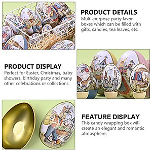 jojofuny 12Pcs Painted Eggshell Style Tin Box Easter Rabbit Tin Box, Egg- shaped Candy Box Jewelry Box Gift Package Box Metal Empty Eggs