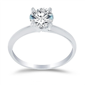 Size - 5.5 - Solid 14k White Gold Round Cut Plain Traditional Knife Edge Bridal Engagement Ring & Wedding Band CZ Cubic Zirconia 1.0ct.