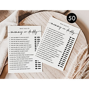 All Ewired Up 50 Mommy or Daddy? Who Said It Game (50-Cards) Fun Baby Shower Game Activity, Gender Neutral Boy or Girl Minimalist
