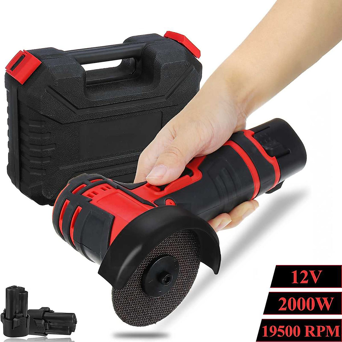 Boyuan 3 Inch Cordless Angle Grinder, 12V Mini Cordless Metal Cutter Machine, with 2.0Ah Li-Ion Battery & Charger, Battery Grinder Tool for Grinding Cutting,2pcs Battery