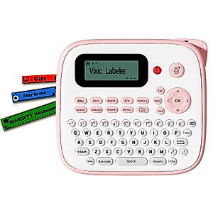Vixic Label Maker Machine, Portable Kids Pink Label Printer, QWERTY Keyboard Labeler Machine Handheld, D210S Easy Sticker Powered by Type-C for Labeling Bottle, Jar, Home Office School Organization