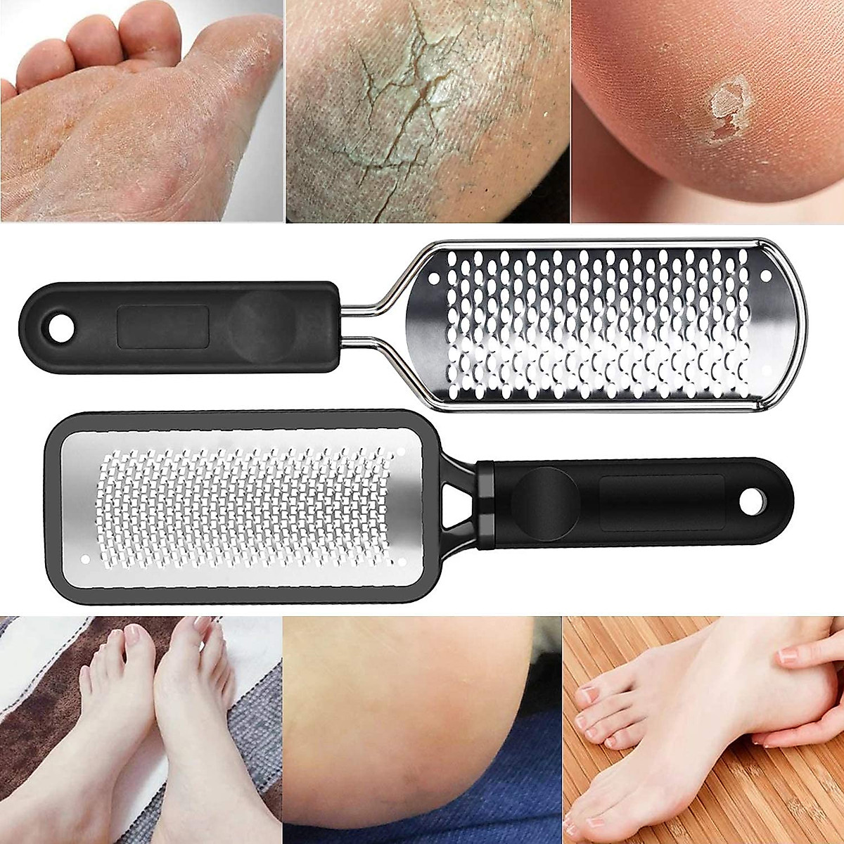 Pedicure Foot File - 2Pcs Stainless Steel Colossal Foot Rasp, Dead Skin Remover for Feet, Professional Pedicure Tools Washable and Reusable