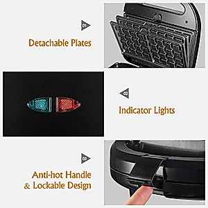 OSTBA Sandwich Maker 3-in-1 Waffle Iron, 750W Panini Press Grill with 3 Detachable Non-stick Plates, LED Indicator Lights, Cool Touch Handle, Easy to Clean
