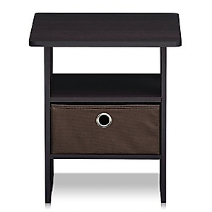 Furinno Andrey End Table / Side Table / Night Stand / Bedside Table with Bin Drawer, Dark Walnut, 1-Pack, Center Bin