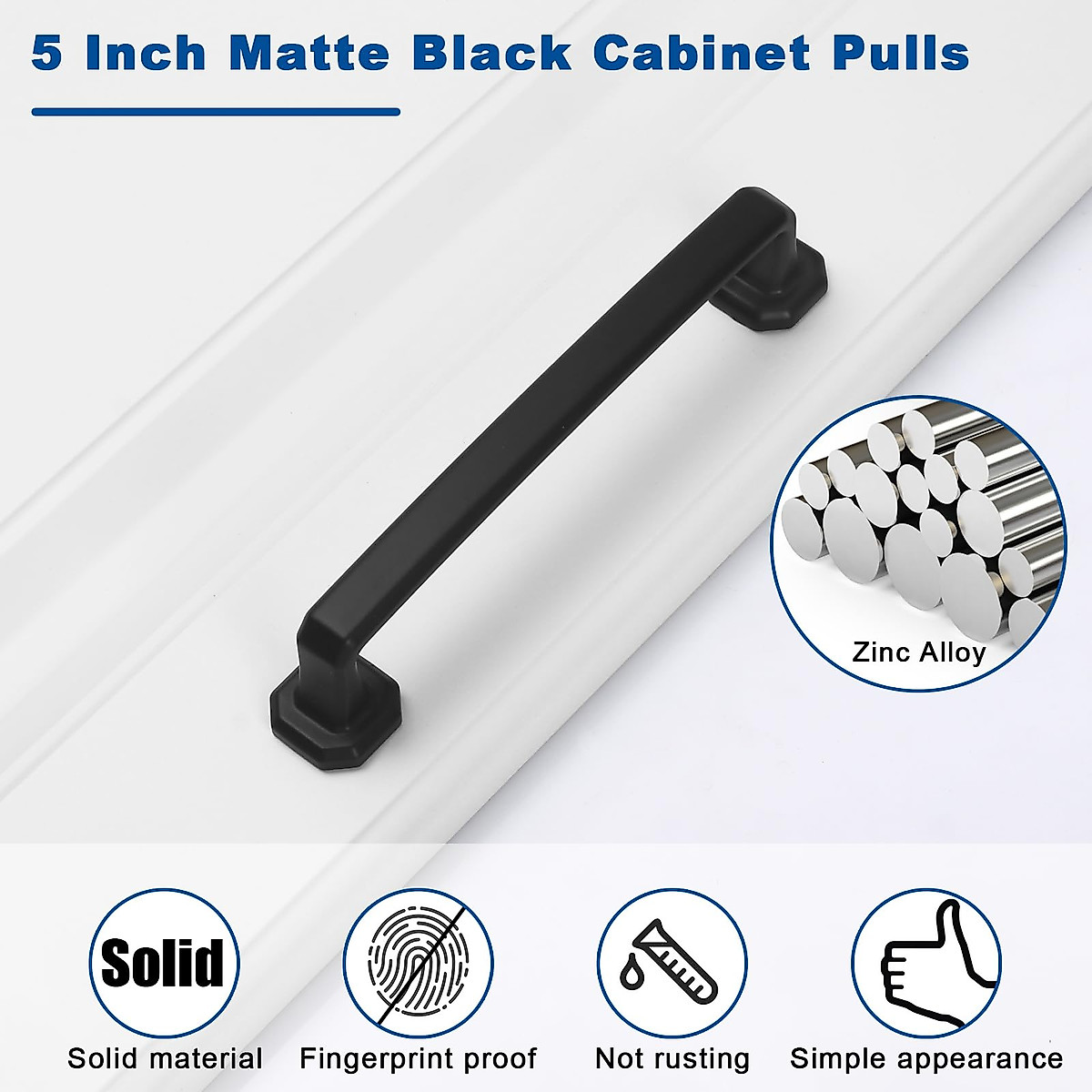 Estmoon 10 Pack Cabinet Handles Black, 5 Inch(128mm) Hole Centers Solid Cabinet Pulls Matte Black Unique Arch Drawer Pulls Cabinet Hardware, Kitchen Cabinet Handles for Cabinets Drawers Cupboards