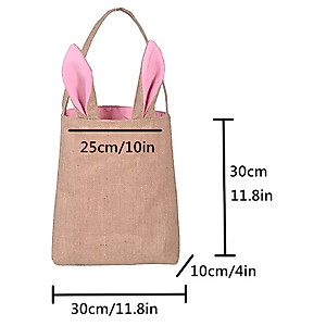 KEFAN 3 Pack Easter Bunny Bags Easter Bunny Baskets Jute Burlap Bunny Ear Tote Bags