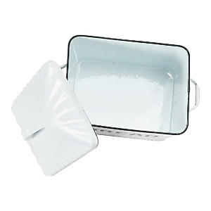 Creative Co-Op Farmhouse Enameled Metal Bread Box with "Bread" Message, White