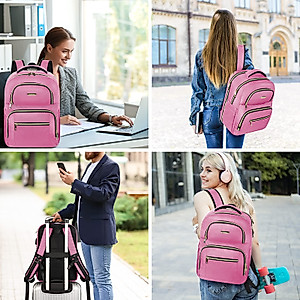 LTINVECK Travel Laptop Backpack for Women Men, Business Anti Theft TSA Friendly Laptops Backpack with USB Charging Port,Durable Water Resistant Computer Bag Fits 15.6 Inch Laptops,Pink