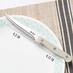 Goodful Premium Cutlery Steak Knife Set, High Carbon Stainless Steel, Full Tang, Triple Riveted Handles, 6-Piece, Cream