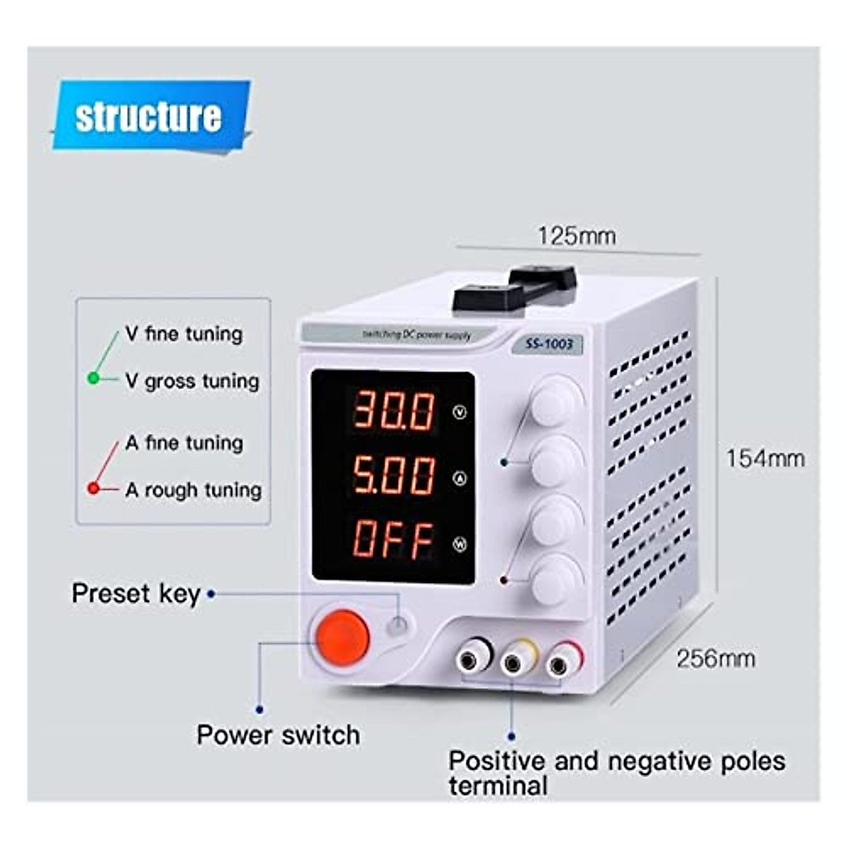 DC Power Supply, Switching DC Power Supply Laboratory Adjustable 30v 10A LCD Screen Bench Power Source Regulator 4-Digit Digital Display,Electroplating DIY(SS-1502)