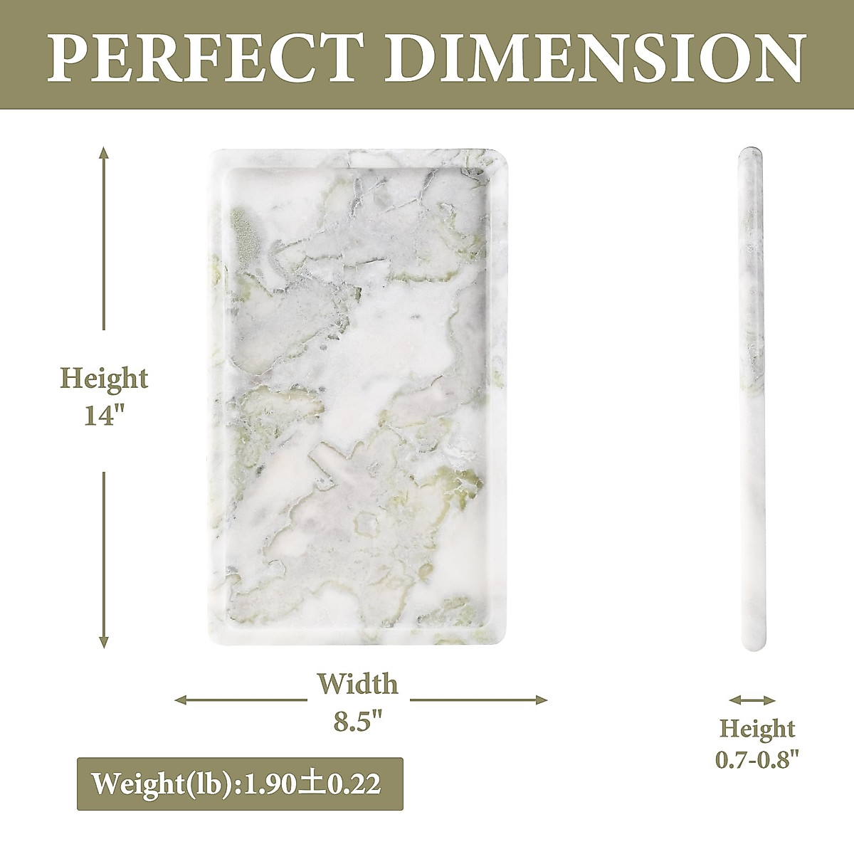 Koville African Natural Marble Perfume Tray Vanity Tray for Dresser Tops, 14"x8.5" Serving Trays for Party Buffet, Stone Tray for Bathroom Counter Decorative Trays for Decor (Bianco Palomino)