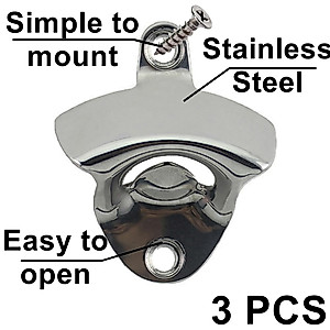 HAIICEN 3PCS Silver Stainless Steel Beer Bottle Opener Wall Mounted Bottle Cap Opener for Kitchen Home Bar Gifts
