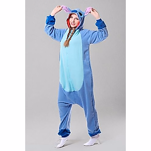 IBAX® Polar Fleece Adult Animal Onesie Pajama. Adult onesie costume. Animal onesies for adults. Halloween onesie adult. (US, Alpha, X-Large, Regular, Regular, ST Blue)