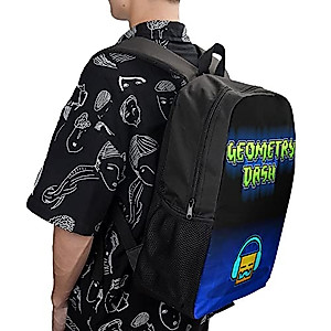 ONBJKPLG Geometry Dash Anime Backpack 17 Inch Cute Funny Bookbag Casual Laptop Daypack for Travel Picnic Camping