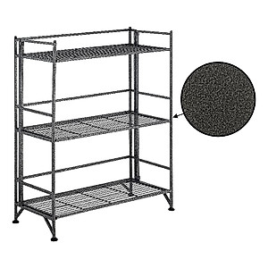 Convenience Concepts Xtra Storage Shelves - 3-Tier Wide Folding Metal Shelving, Modern Shelves for Storage and Display in Living Room, Bathroom, Office, Kitchen, Garage, Speckled Gray