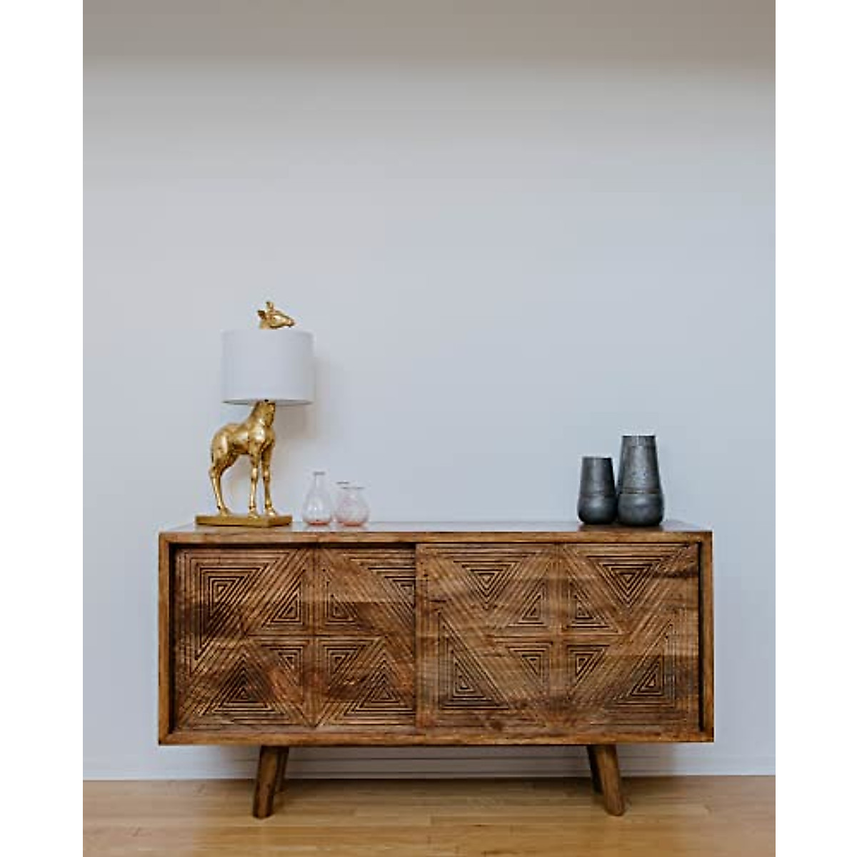 Creative Co-Op Resin Giraffe Table Lamp with Linen Shade, Distressed Gold