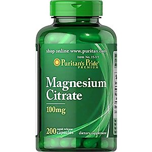 Magnesium Citrate 100 mg,Supports a Calm, Relaxed Mood, 200 Count by Puritan's Pride