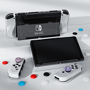 FANPL Improved Clear Case Kit for Nintendo Switch OLED, PC Cover for Switch OLED Console and TPU Case with Transparent Lattice Pattern for Joy Con, Case Set with 1 Screen Protector and 12 Thumb Caps