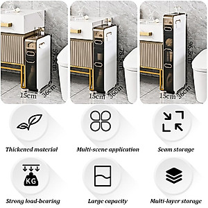 2-Tiers Slim Bathroom Storage Cabinet Narrow Bathroom Floor Storage Cabinet Plastic Drawers Organizer with Tissue Box and Wheels for Small Spaces, Kitchen, Laundry,Living Room Toilet Gap