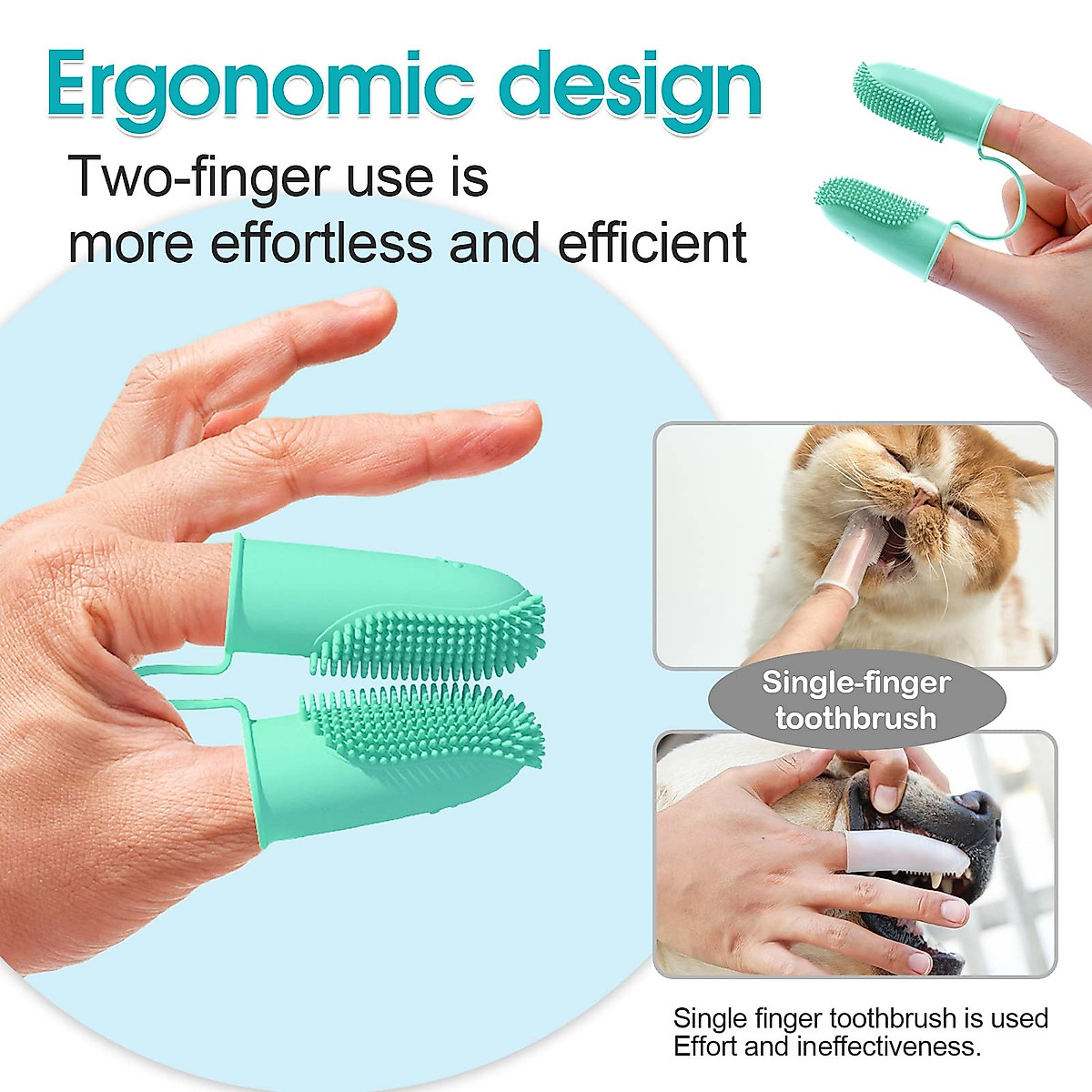 VVHOMIFE Two Finger Toothbrush for Dogs, Cat Toothbrush Two Finger, Double Cleaning Strength, Double The Efficiency, Efficient Teeth Cleaning, Ergonomic, Ring Bristle, Easier to Use. (2-pcs, Blue)
