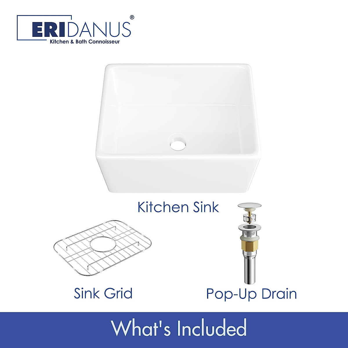 Eridanus 21 inches Kitchen Sink, Utility Farmhouse Sink, Prep and Bar Sink, Laundry Sink, 20-7/8" x 14-9/16" x 7-7/8"
