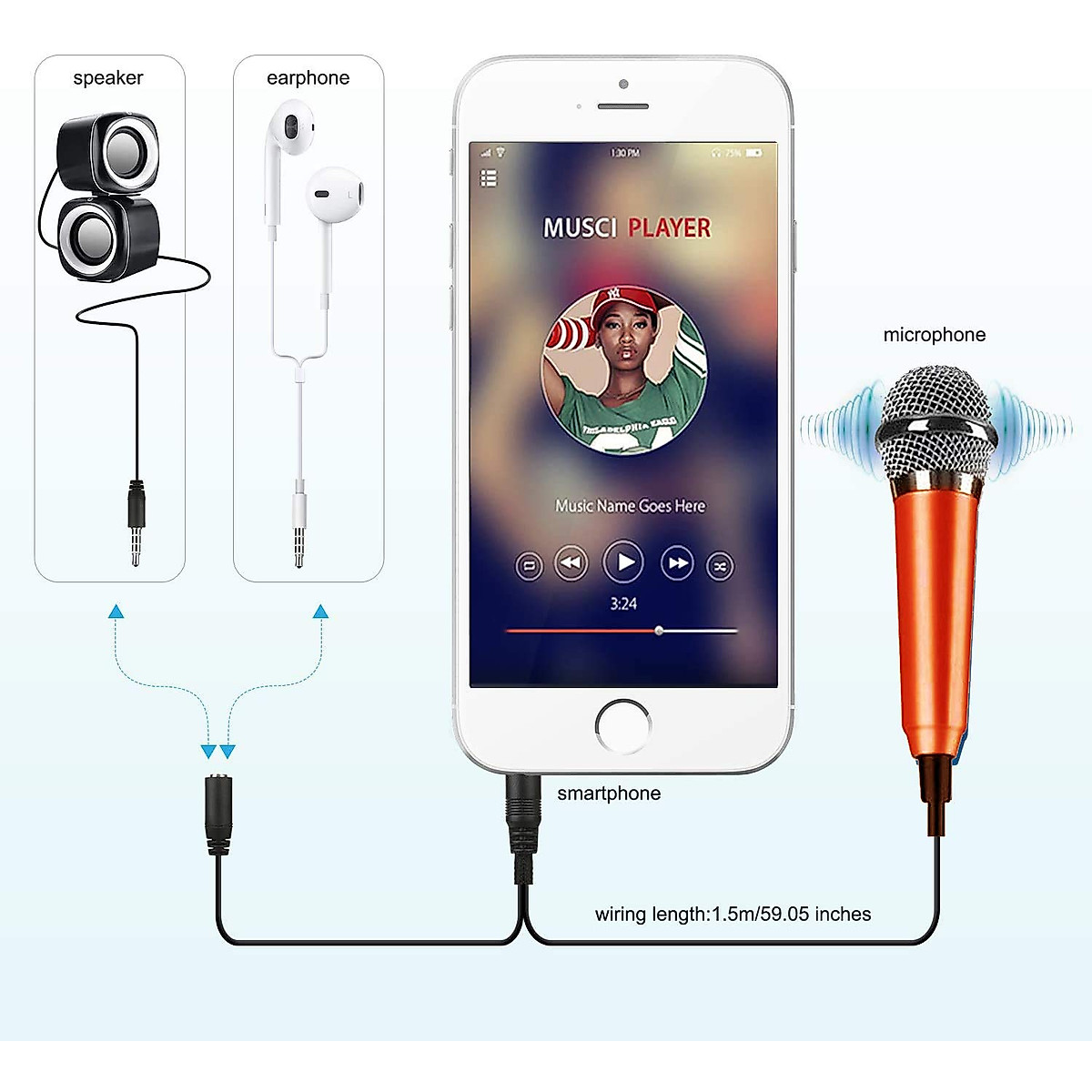 DELADOLA Mini Microphone,Portable Vocal Tiny Microphone, Asmr Microphone,Phone Microphone, Mini Karaoke Microphone for Voice Recording Chatting and Singing On iPhone,Android,Laptop Notebook(Orange)