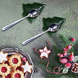 Whaline 4Pcs Christmas Coffee Spoon Rest Ceramic Teaspoon Holder mas Tree Shaped Sauce Dishes Seasoning Dipping Bowl Christmas Ring Dish for Xmas Kitchen Office Party Decor