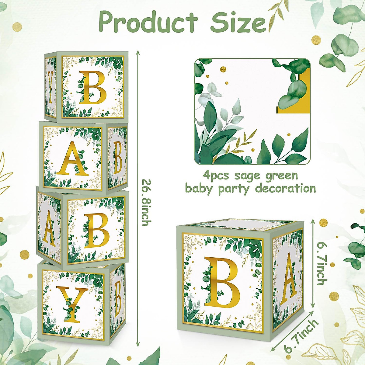 GOGOPARTY Sage Green Baby Shower Boxes, 4PCS Sage Green Gender Reveal Party Supplies Sage Green Party Centerpiece for Sage Green Baby Shower First Birthday Decorations (Without Flowers)